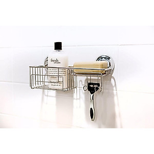 Gecko-Loc Large Combo suction cup wall mount bathroom shower caddy - shampoo storage basket shelf organizer caddie bath shelves - Silver