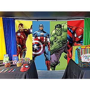Hero Backdrop for Boy Birthday Party Super City Red Hero Anime Iron Photography Background 7x5ft Children Bday Party Supplies Baby Shower, 7x5FT(210x150CM)