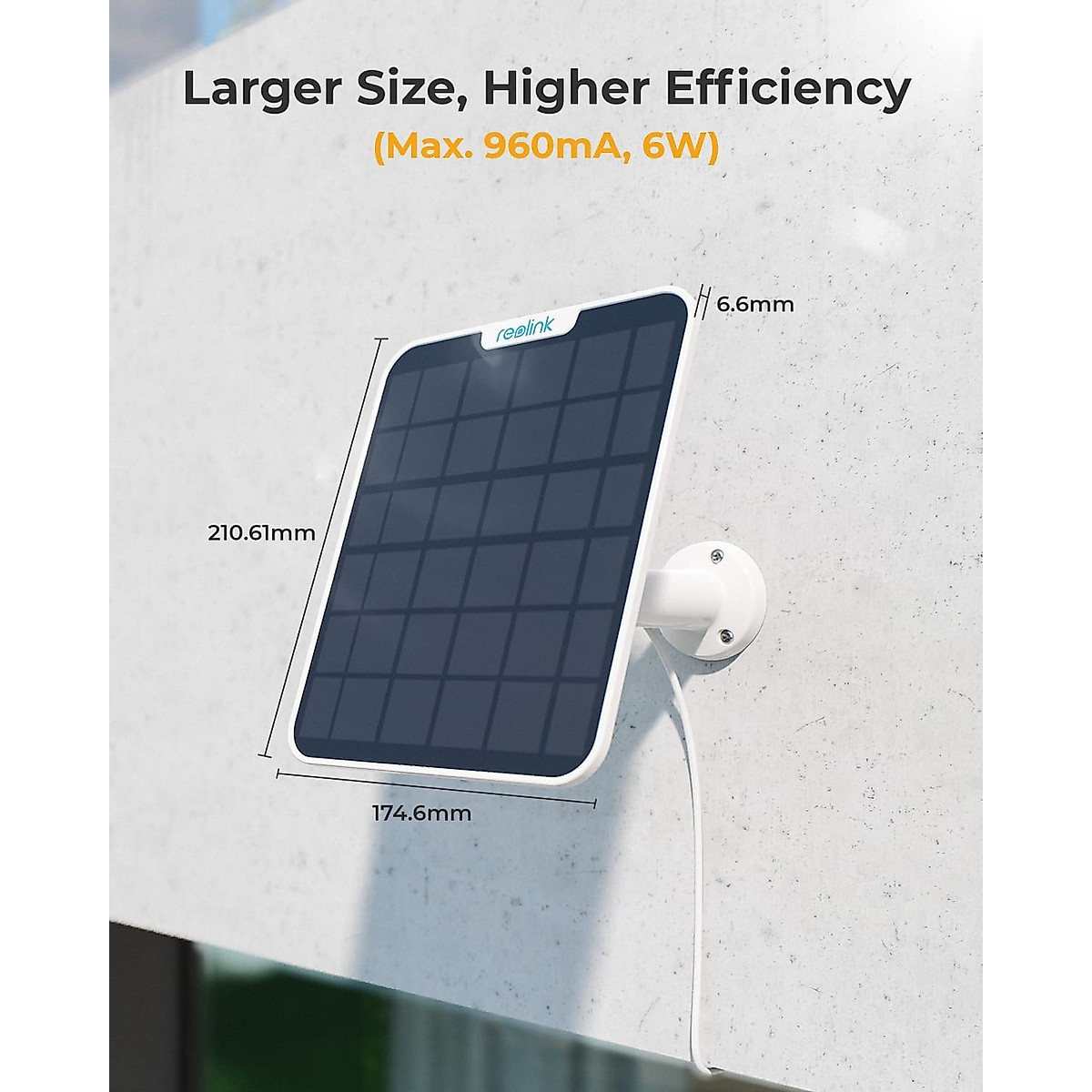 REOLINK 6W Solar Panel White, Non-Stop Solar Power Supply for All Wireless Battery Camera, Trackmix/Argus PT/Go PT Ultra, Waterproof, Adjustable Mount, 4 Meters Cable(Only Use for Battery Cameras)