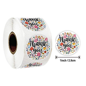 Floral Thank You Sticky Label Water Color Flower Design 500 Labels per Roll for Birthdays 1.0inch for Wedding Birthday Party Business (A7)