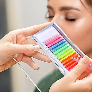 Halloween Neon Color Eyelash Extensions Halloween Party Makeup Eyelashes UV Curl Mix Colored Lash Extension Glow in The Dark Lash Extensions, Mix Color (Multicolored,15-20 mm)