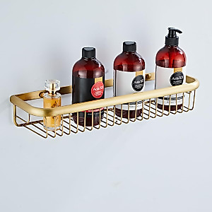 Antique Brass Bathroom Shelf Shower Organizer Caddy Wall Mounted Shampoo Holder Basket