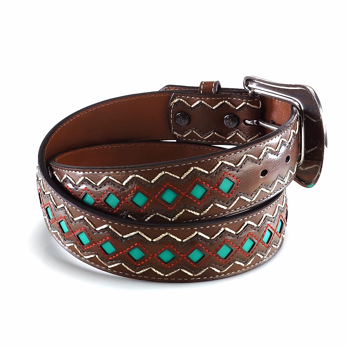 Ariat Women's Blue Diamond Inlay Center Belt, Brown, Medium