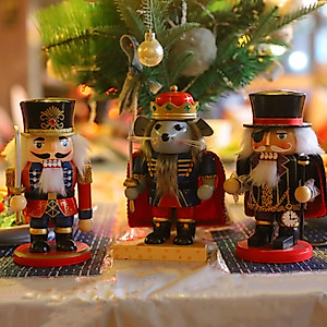 FUNPENY 3 Set Christmas Nutcrackers Figures, 7 Inch Handmade Wooden Mouse King Soldier and Pirate Traditional Nutcracker Decorations for Fall Festive Christmas Desktop Collectible Decor