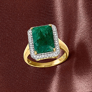 Ross-Simons 5.50 Carat Emerald and .20 ct. t.w. Diamond Ring in 14kt Yellow Gold. Size 7