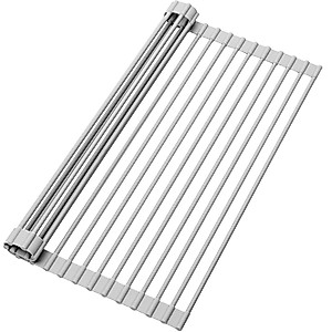 ONLEMY Roll Out Drying Rack for Sink(17.3''X13''),Dish Rack Silicone,Sink Drying Rack Roll Up,Silicone Drying Rack for Kitchen Sink Counter