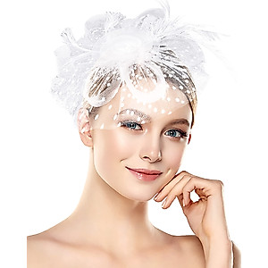Bniksok Retro Fascinators Hat for Women Tea Party Headband Flower Weddings Bridal Shower Themed Party Favors White