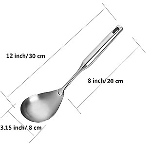 TBWHL Dinner Spoon Serving Spoon, 304 Stainless Steel 12.5 Inch Premium Brushed Stainless Steel Large Serving Spoon Kitchen Tool with Good Grip Ergonomic Handle, Silver