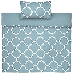 Amazon Basics Microfiber 2 Piece Duvet Cover Set, 135x200cm/50x80cmx1, Dusty Blue Trellis