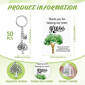 Landical 50 Sets Team Appreciation Gifts Tree Keychains Thank You Card Organza Bag Good Luck Keychain for Employee Coworker