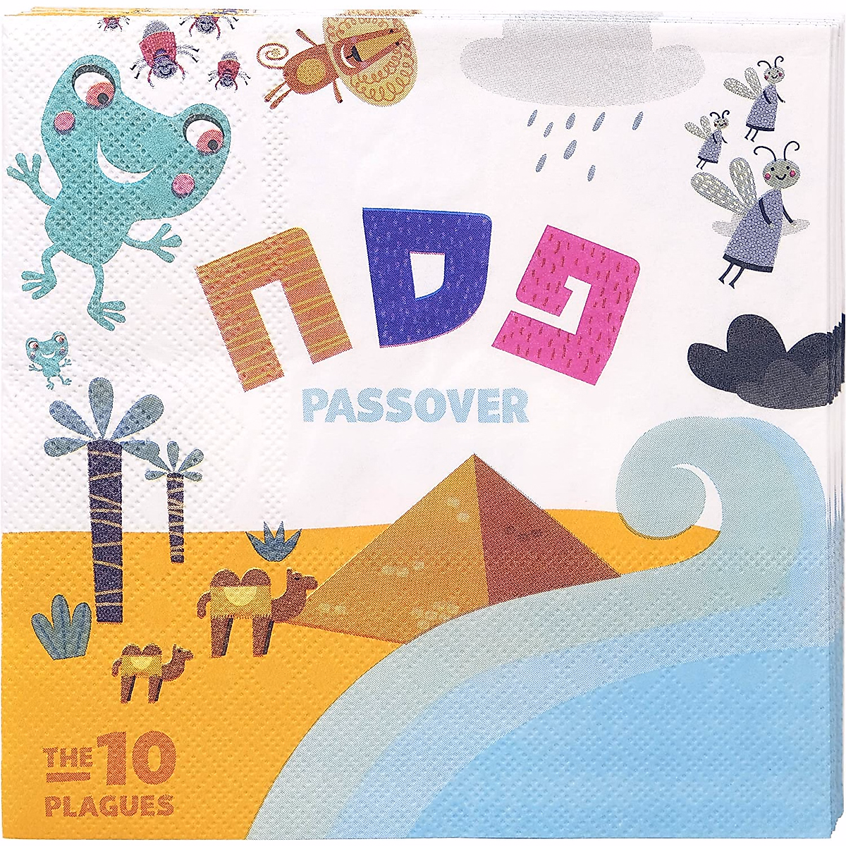 Passover Disposable Seder Plate Set - Ten Plagues Design - 9" and 7" Plates, Cups, Napkins, and Place Cards, 120 Piece Set, Serves 24 People