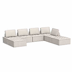 Mixoy Convertible U/L Modular Sectional Sofa, Variable 7-Seater Sofa Couch with Soft Oversized Seat, Free Combination Armless Sectional Sofa for Living Room, Bedroom (Beige, 7PCS)
