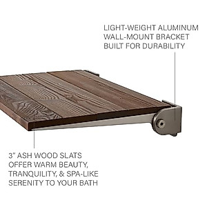Seachrome 18 inch Silhouette Slimline Folding Wall Mount Shower Bench Seat, Natural Ash Wood Thermacor Seat with Silver Frame