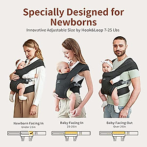 Newborn Carrier, MOMTORY Baby Carrier(7-25lbs), Cozy Baby Wrap Carrier, with Hook&Loop for Easily Adjustable, Soft Fabric, Deep Grey