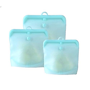 Ecoberi Reusable Food Storage Bags, BPA Free Silicone, Zip Closure, Microwave, Freezer, Dishwasher Safe, Lunch Box, Travel, Set of 3 (Blue)