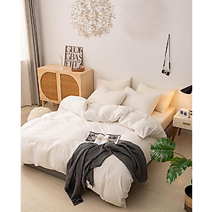 Rural Dandelion 100% Washed Cotton Duvet Cover Bedding Set , Healthy , Comfortable and Unique Style , 3 pieces, Full , White