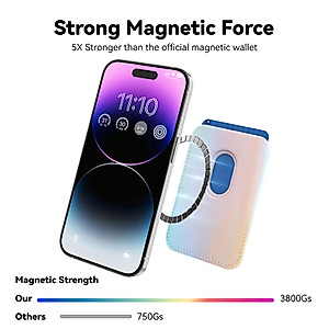 Amzone Stronger Magnetic Magsafe Wallet Cell Phone Card Holder for iPhone 15 Series, RFID Leather Phone Wallet Stick on Series of iPhone 14/13/12 Pro/Promax and Magsafe Devices, Rainbow