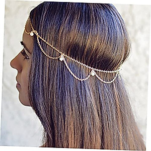 KALLORY 2pcs Hair Crysatal Drop Head Forehead Jewelry Pearl for Bridal Headdress Party Wedding Bohemian Decorative Holiday Headband Prom Crown Women Ladies Chain Tassel Band Pendant Peal
