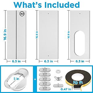 Universal Portable Air Conditioner Window Seal Kit with 5.1'' Coupler, Reinforced PVC Plate Lengh Adustable AC Window Vent Kit for Sliding Window, Fit for All AC with Exhaust Hose of 5.1 Inch Diameter