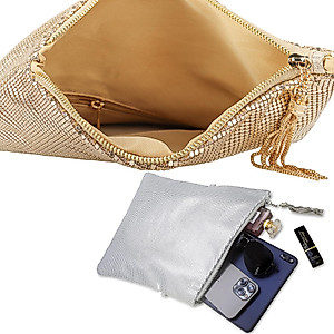 Venoline Large Metal Mesh Evening Clutch Bag Convertible Handbag Tassel Purse Gold