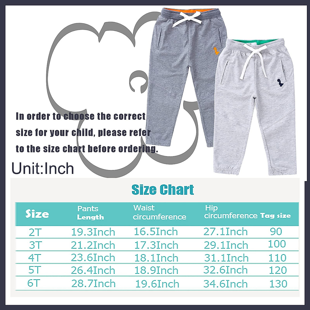 IjnUhb baby boy's,Girls 2-Pack Pants, Toddler Cotton Pull on Jogger, Kids Dinosaur Drawstring Elastic Sweatpants(Light Dark 4T)