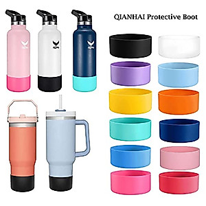 QIANHAI Protective Silicone Boots for Stanley Quencher Adventure 40oz Tumbler & IceFlow 30oz 20oz -Sport Water Bottle Bottom Sleeve Fits Hydro Flask -Stanley Cup Accessories (1Black)