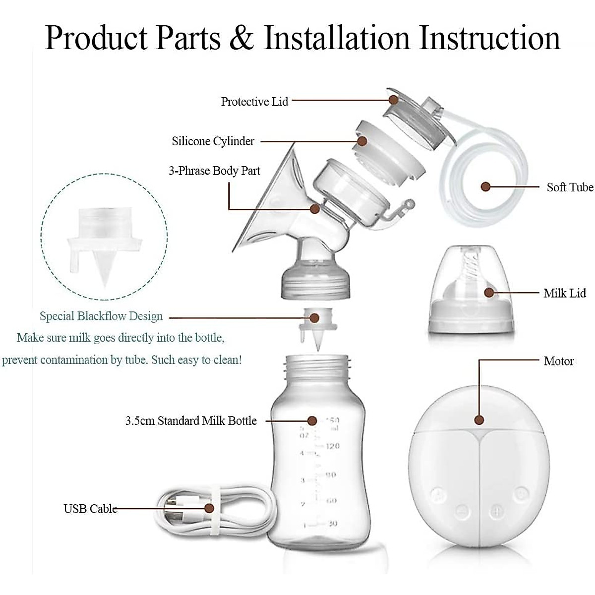 Electric Double Breast Pumps BPA-Free USB Dual Control Milk Suction and Breast Massager Baby Breastfeeding Comfortable Lightweight Postpartum Milk Pump with 150 ml Milk Storage Bottle 2 Modes 9 Speed