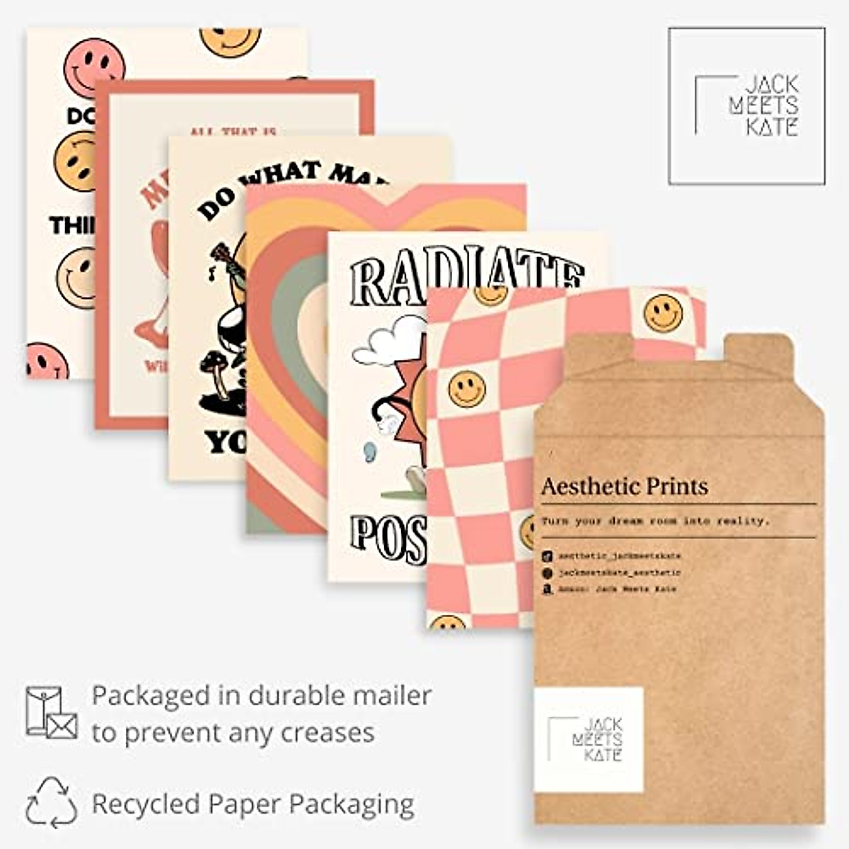 Jake Meets Kate Preppy Room Decor Aesthetic, Retro posters, Wall Decor for Teen girls bedroom, Inspirational Prints, Positive Quotes, Apartment, Dorm, Indie that girl, Unframed, Pack of 6, 8x10 Inches