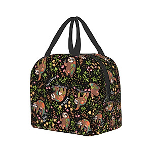 Sloth Insulated Lunch Bag with Front Pocket,Reusable Cooler Tote with Zipper for Men & Women
