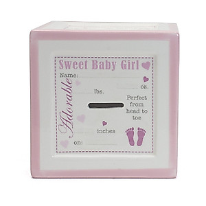 Child to Cherish New Baby Keepsake Piggy Bank, A Block to Grow On, Pink
