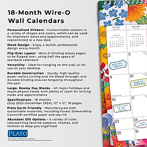 Bonnie Marcus | 2024 12 x 12 Inch 18 Months Monthly Square Wire-O Calendar | Sticker Sheet | July 2023 - December 2024 | Plato | Fashion Designer Stationery