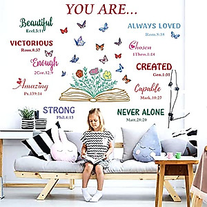 Girl You Are Beautiful Inspirational Quote Wall Decal Wall Stickers Floral Elf Wall Decals Flowers Wall Decals Flowers Butterfly Fairy Wall Decal Removable Vinyl Wall Art Stickers for Girls Baby Nursery Kids Bedroom Living Room Bathroom Wall Decor