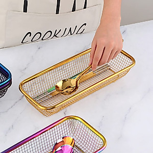 Kitchen Drawer Organizer, BYEGOU Stainless Steel Storage Container Metal Cabinet Storage Basket for Holding Silverware Kitchen Utensil, Pack of 2