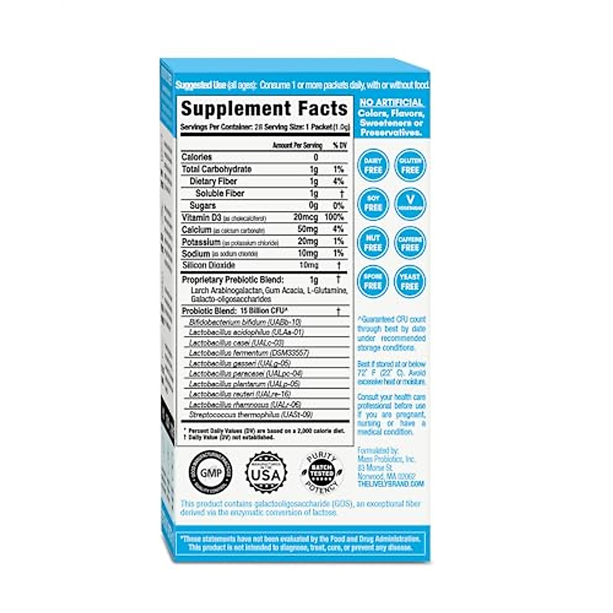 GoLIVE PROBIOTIC + PREBIOTIC SYNBIOTIC POWDER BLEND, Flavorless/Sugarless,for Women, Men & Kids For Better Gut Health,Digestion,Metabolism,Immunity, 10B-50B CFUs, Bimuno GOS+Vitamin D3+L-glutamine