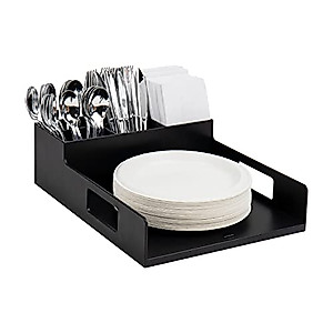 Mind Reader Utensil Napkin & Plate Holder, Silverware Organizer, Serving Tray, Plastic, 11.25"L x 15.25"W x 4.5"H, Black