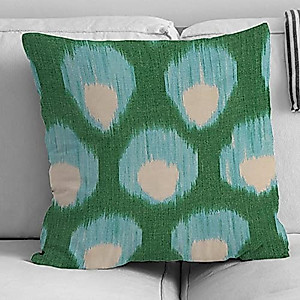 MangGou Peacock Green and Aqua Bukhara Ikat Cushion Cover Home Decor Sofa Pillows with Zipper Hidden Toss Pillows for Living Room Bedroom Gift White Linen 20x20in