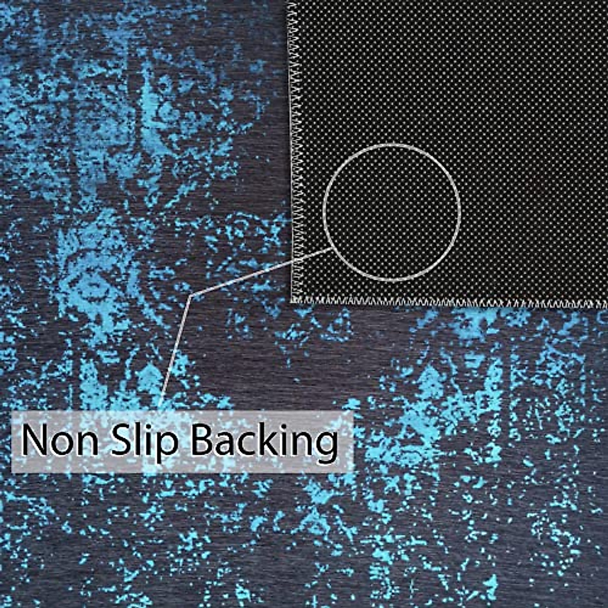 Vernal Machine Washable Non Slip Area Rug for Living Room, Bedroom, Dining Room Pet Friendly High Traffic Non-Shedding Rugs Vallejo Persian Design Carpets 4 X 6 Feet Black/Blue