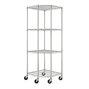 TRINITY EcoStorage 4-Tier NSF Corner Wire Shelving Rack with Wheels, 27 by 17 by 13 by 17 by 72-Inch, Chrome