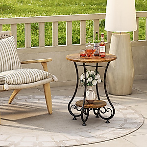 X-cosrack Round End Table, Industrial Retro Round Side Table for Small Spaces, Coffee Table for Living Room Balcony Bedroom Office,Stable Wood and Metal Frame,17.72" L x 17.72" W x 24.22" H