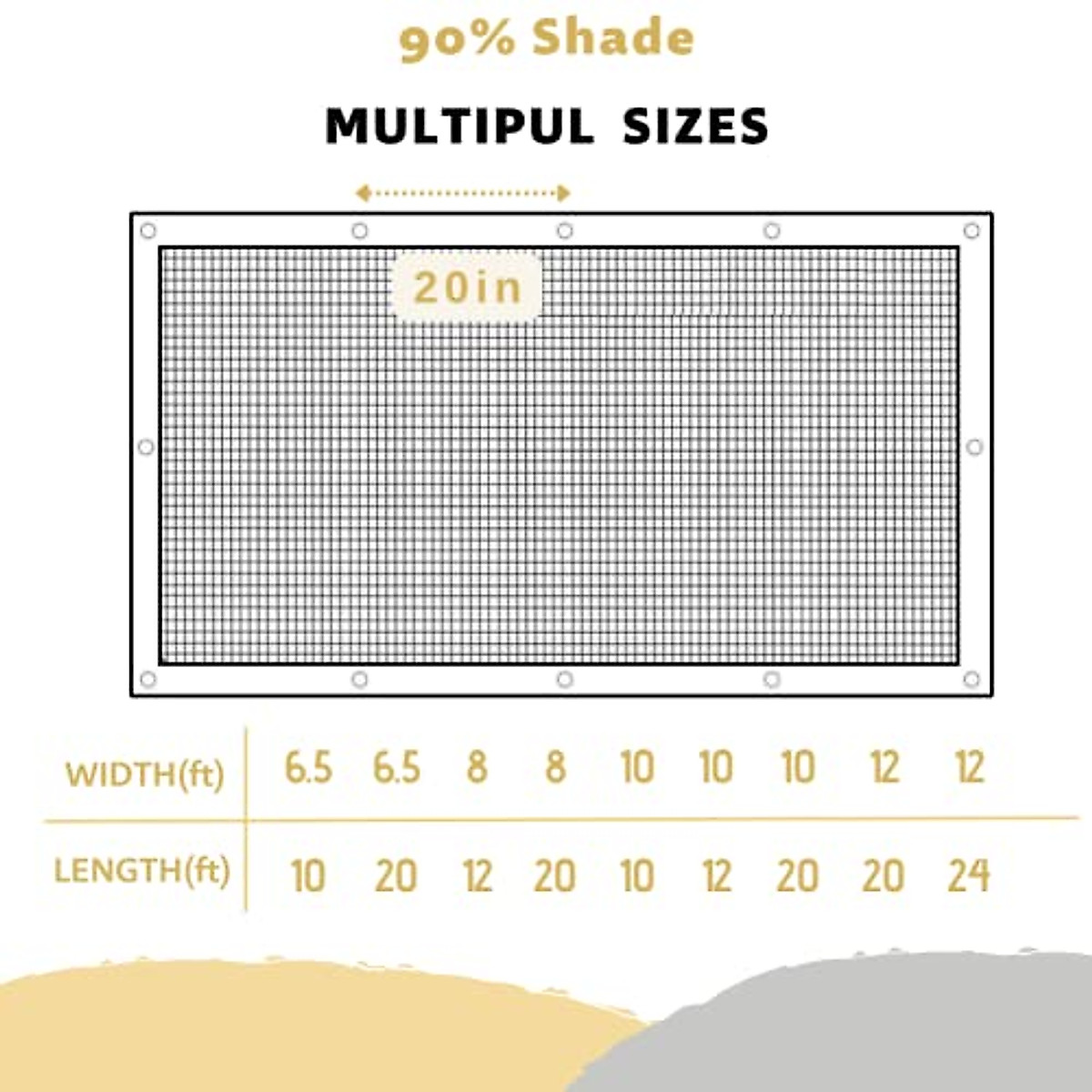 Junkogo Shade Cloth 90% 10x10ft Sun Shade Mesh Netting Cover for Pergola, Garden, Outdoor, Patio, Deck, Backyard