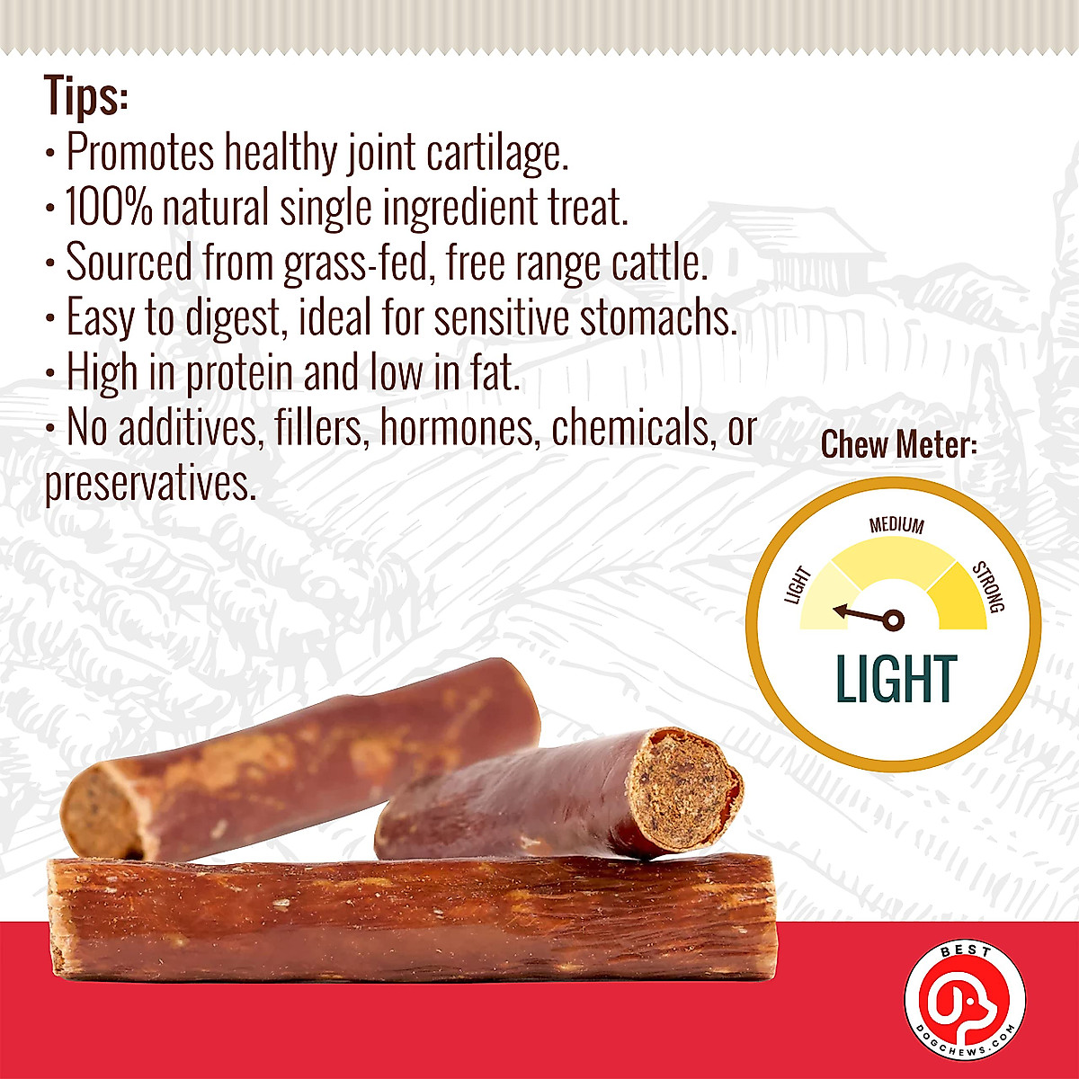 Best Dog Chews Stuffed Gullet Stick - 100% Natural Delicious and Protein Rich Dog Beef Jerky Treats and Chews - Fully Digestible - Promotes Joint & Dental Health for All Breed Sizes - 6 inch(6 Count)