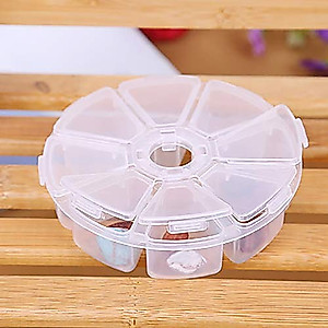 8 Grids Plastic Clear Round Storage Case Box Organizer Container Jewelry Box Sewing Box Pill Organizer Pill Box Case Diamond Storage Box Beads Organizer Case for Jewelry Beads Guitar Picks Clear