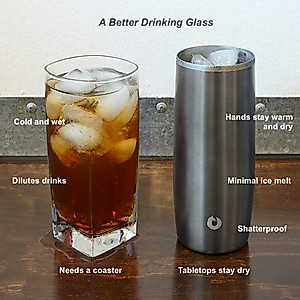 SNOWFOX Premium Vacuum Insulated Stainless Steel Cocktail Glass/Drink Tumbler -Set of 2 -Drinks Stay Icy Cold -Thermal Highball Glasses -Elegant Home Entertaining -Classic Barware -14.5 oz -White/Gold