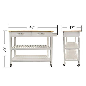 Livavege Kitchen Island Cart with Storage, 45" Rolling Cart Kitchen Islands Side Table on Wheels with Large Worktop, 2 Storage Drawers, Open Shelves and Towel Rack for Home Dining Room Living Room