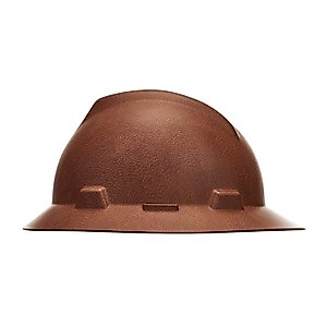 MSA 10204782 Hydro Dip V-Gard Full-Brim Hard Hat With Fas-Trac III Ratchet Suspension | Polyethylene Shell, Self Adjusting Crown Straps - Standard Size in Ital Leather