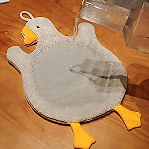 Cute Cartoon Animal Hand Towels, Funny Duck Hanging Hand Towel Soft Absorbent Microfiber Towels for Bathroom Kitchen Decoration (White)