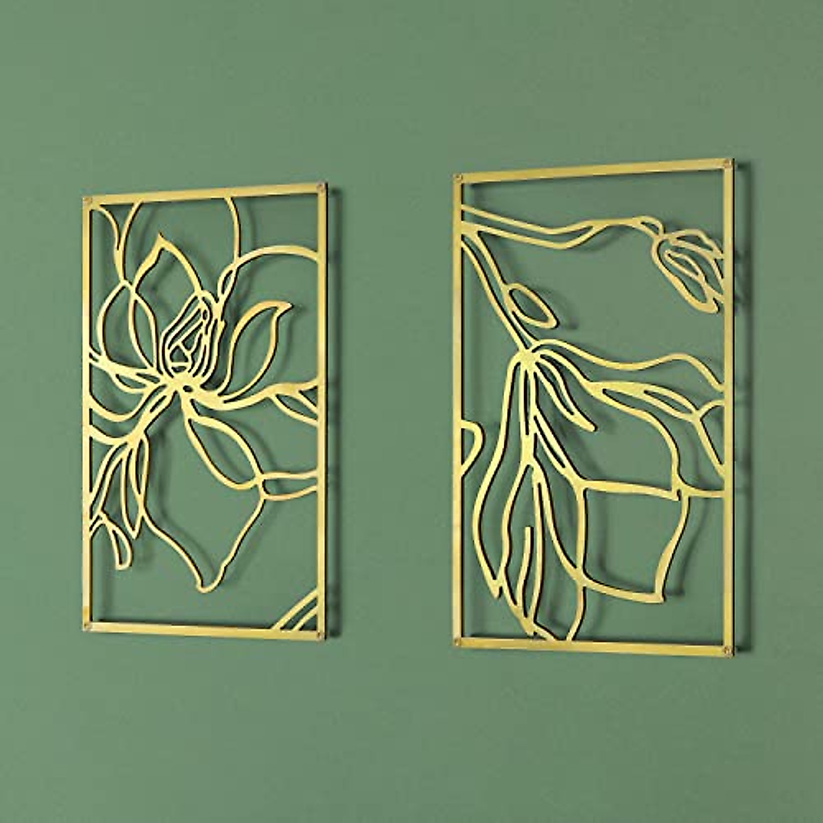 Pinetree Art Gold Metal Wall Art Flowers 3D Line Minimalist Decor Wall Sculpture Minimalist Decor Home Living Room Bedroom Wall Decoration, Set of 3 (flower-gold)