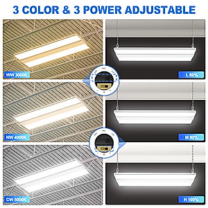 Linear High Bay Shop Light 3 Wattage Adjustable, UL DLC Listed, 3000K/4000K/5000K LED High Bay Light, 150LM/W, AC100-277V, Commercial Bay Lighting for Warehouse Shop Garage(400W/320W/240W)