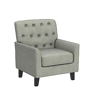 Rosevera Shevonne 30”Accent Fabric Upholstered Arm Tufted Comfy for Reading in Bedroom,Living Room, Sofa Chair,Armchair for Small Space,Wood Legs, Standard, Dove Grey