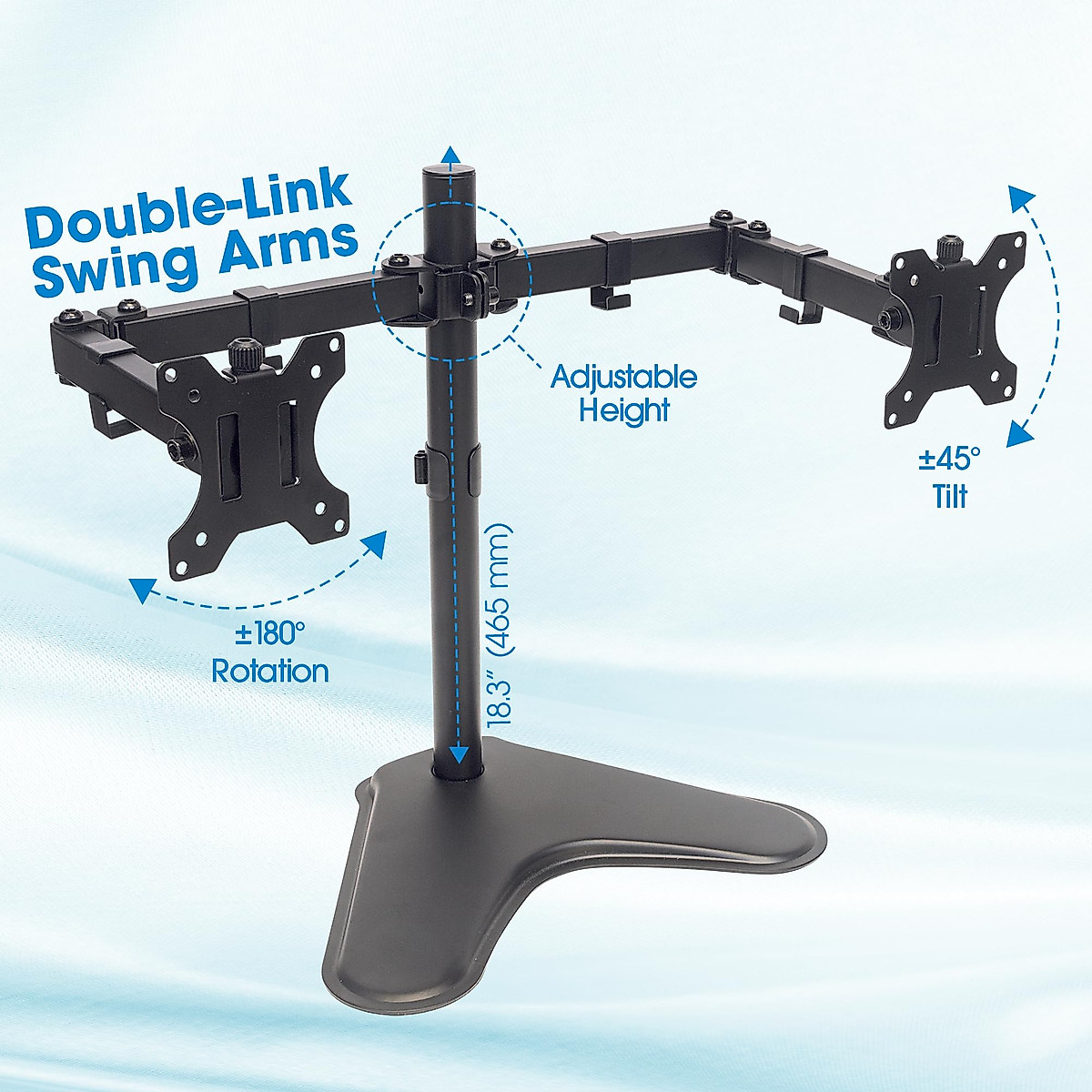 MANHATTAN Universal Dual Monitor Stand with Double-Link Swing Arms Holds Two 13" to 32" LCD Monitors up to 8 Kg (17 Lbs.), Black